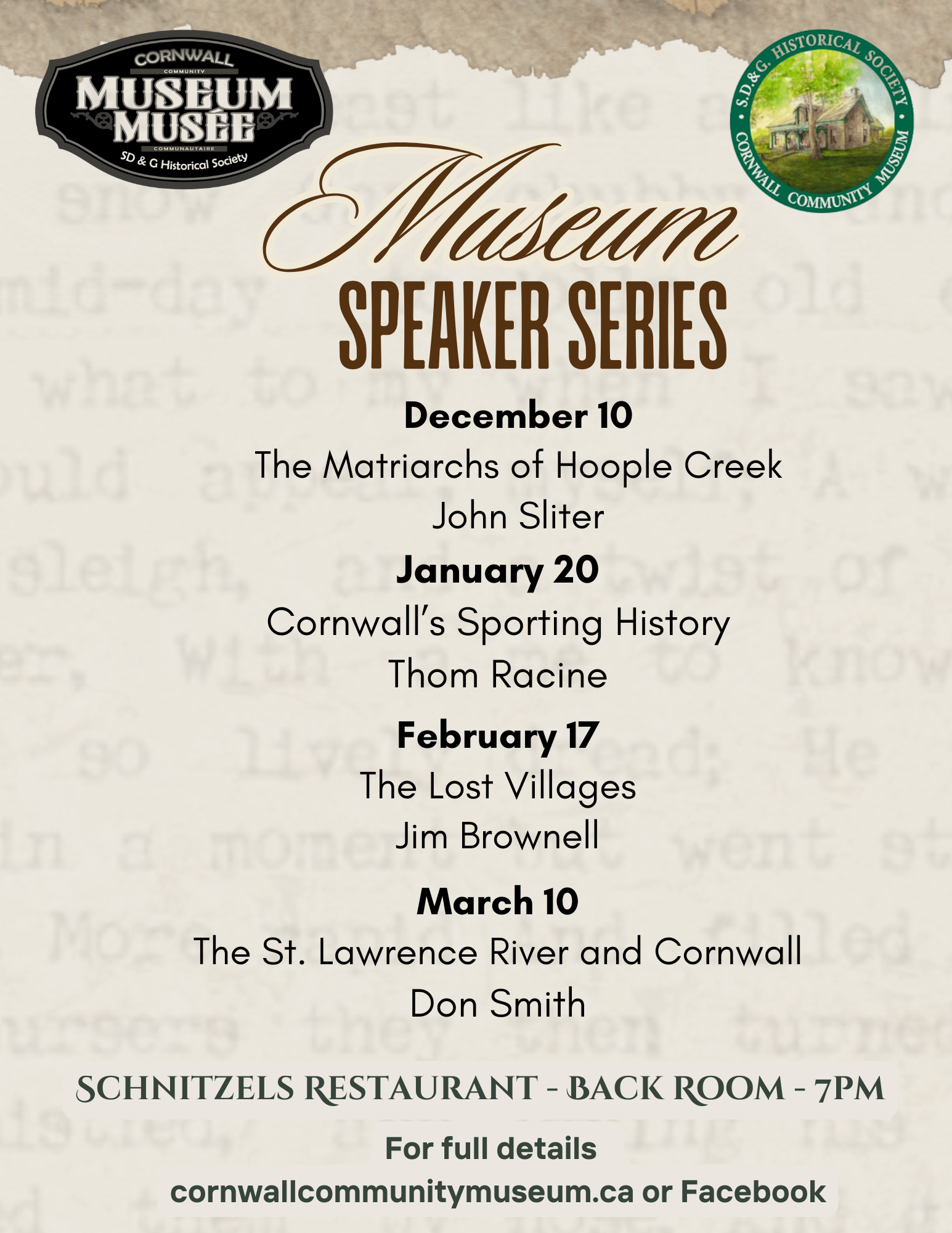 The SD&G Historical Society Winter Speaker Series - John Sliter ...